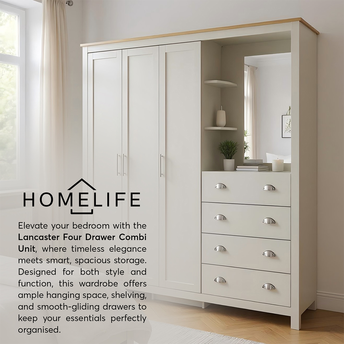Homelife Unisex Lancaster 4 Drawer Wardrobe Combi Unit Wardrobes | eBay UK