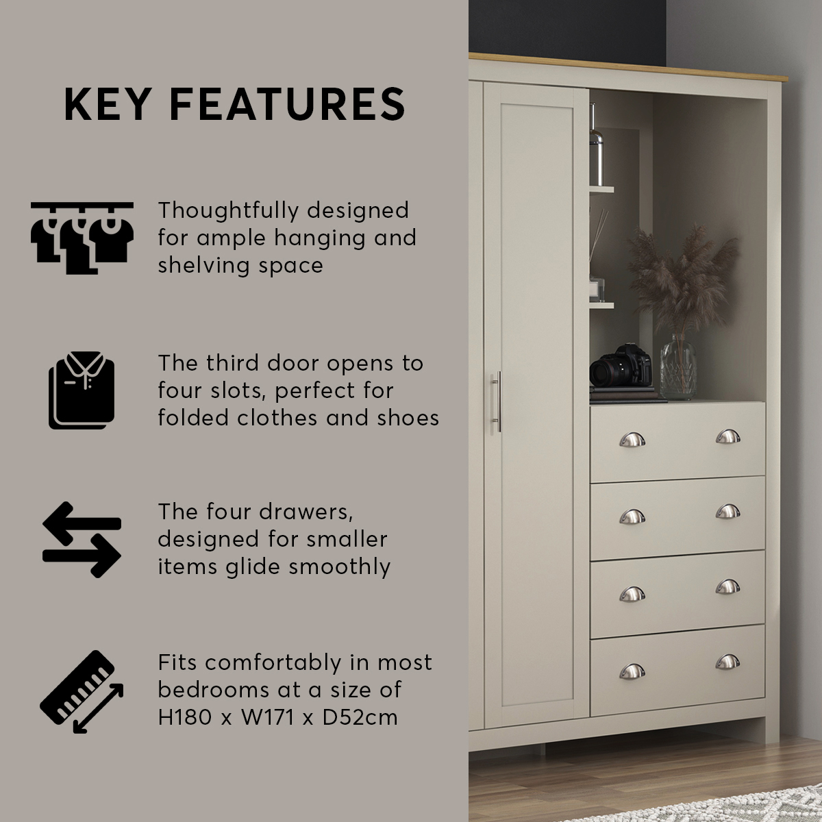 Homelife Unisex Lancaster 4 Drawer Wardrobe Combi Unit Wardrobes | eBay UK